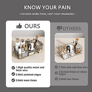 Qcold Bathroom Organizer Basket, Bathroom Counter Organizer - Small Metal Basket - Bathroom Counter Organizers and Storage with Handles, Wire Baskets for Organizing Farmhouse Decor - Gray