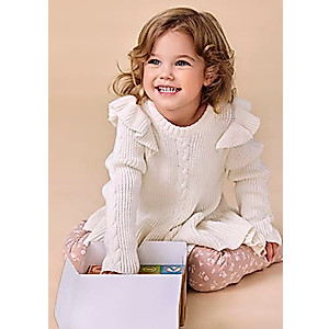 Laura Ashley Baby Girl Leggings & Knitted Long Sleeve Peplum Tunic Top, Cotton Knit & Floral Fall Outfit, Ivory/24 Months