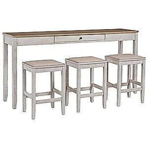 Signature Design by Ashley Skempton 4 Piece Counter Height Dining Set, Includes Table and 3 Barstools, Whitewash & Skempton 24" Counter Height Upholstered Barstool, Set of 2, Antique White