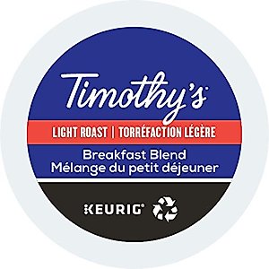 Timothy's, Breakfast Blend, Single-Serve Keurig K-Cup Pods, Light Roast Coffee, 96 Count (4 Boxes of 24 Pods)