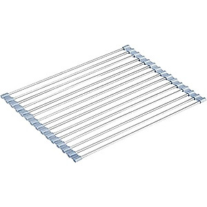 Seropy Roll Up Dish Drying Rack, Over The Sink Dish Drying Rack Kitchen Rolling Dish Drainer, Foldable Sink Rack Mat Stainless Steel Wire Dish Drying Rack for Kitchen Sink Counter (17.5''x11.8'')