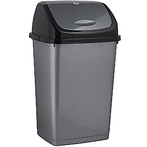 Superio Kitchen Trash Can 13 Gallon with Swing Lid, Plastic Tall Garbage Can Outdoor and Indoor, Large 62 Qt Recycle Bin and Waste Basket for Home, Office, Garage, Patio, Restaraunt (Grey/Black)