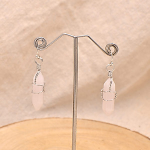 Paialco Hand Wired Natural Rose Quartz Healing Crystal Point Chakra Dangling Earrings