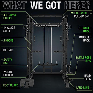 Mikolo Power Cage, 1500lbs Power Rack with LAT PullDown and Cable Crossover System, Squat Rack with Pulley System, Weight Cage for Home Gym with Training Attachments(BLACK)