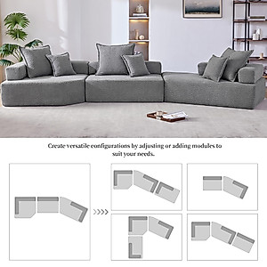 LUMISOL 3 Piece Modular U Shaped Boucle Floor Couch Set, Spacious Sectional Sofa Couch for Living Room, Foam-Filled Sofa Bed for Apartment Office, Convertible Sleeper Couch, Gray