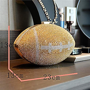UMREN Women Rugby Shaped Cross Body Purse Rhinestone Ellipse Ball Crystal Evening Bag Clutch Handbag for Wedding Party (One Size, Pink-R)