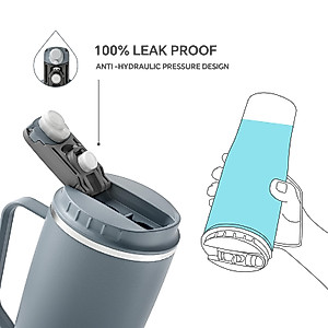 Ideus 32 oz Tumbler with Handle and Straw, 100% Leakproof Insulated Tumbler with Lid and Straw, Gifts for Teens Women Men, Cup Holder Friendly (Gray)