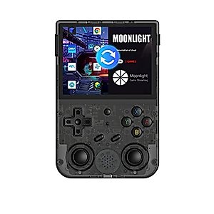 RG353V Handheld Game Console 16G + 128G TF Card, 3.5-Inches Display Dual OS Android 11, Linux System Support 5G WiFi 4.2 Bluetooth, RK3566 Chip Built-in 15000+ Classic Games (Black Transparent)
