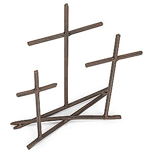 Three Crosses Metal Nail Distressed Brown 8 x 9.5 Metal Table Top Cross Decoration