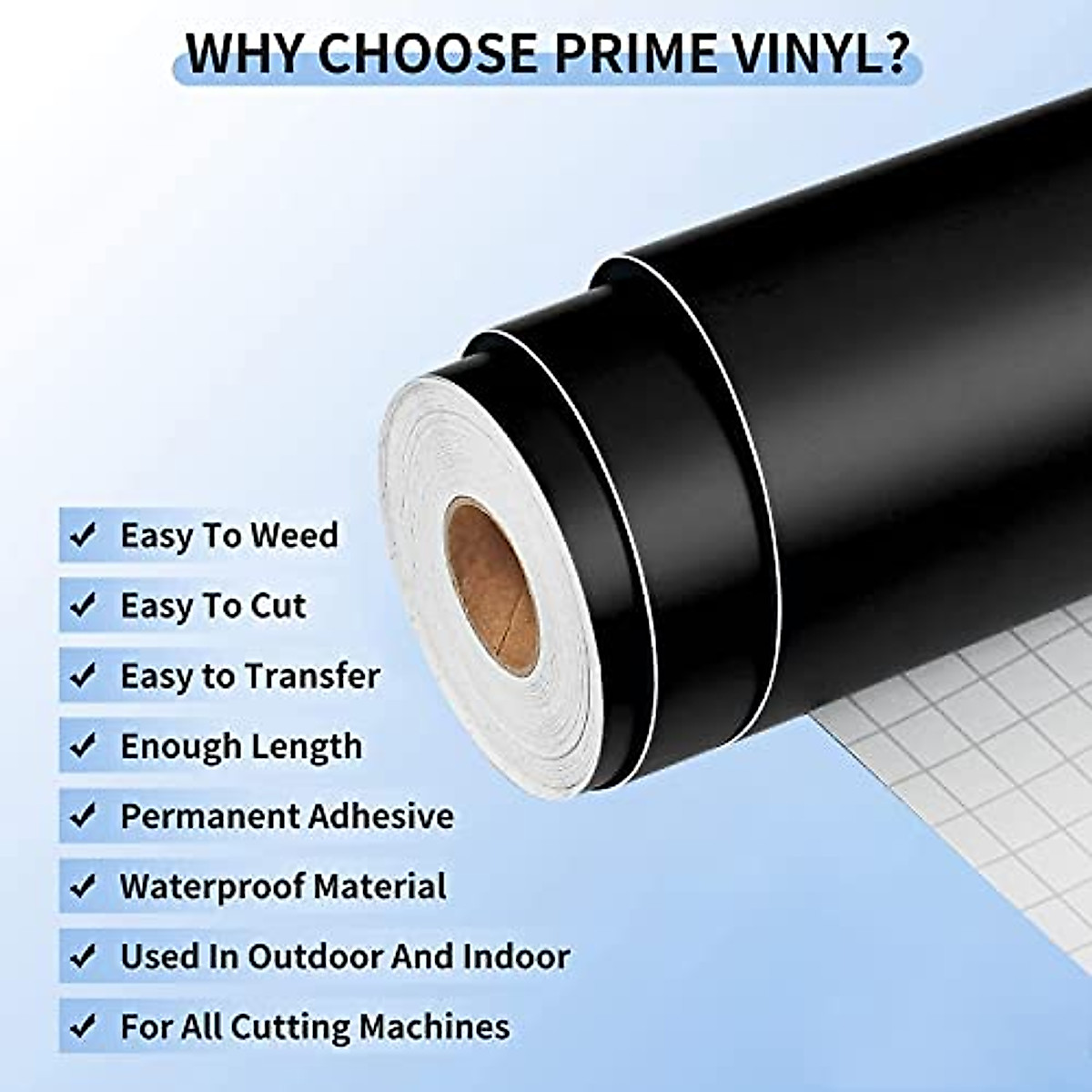 Prime Vinyl Matte Black Permanent Vinyl Roll - 12" x 35 Ft-Matte Black Self Adhesive Vinyl Roll for Silhouette Cameo, Decor Sticker, Cutting Machine, Craft Cutter Machine, Home Decal