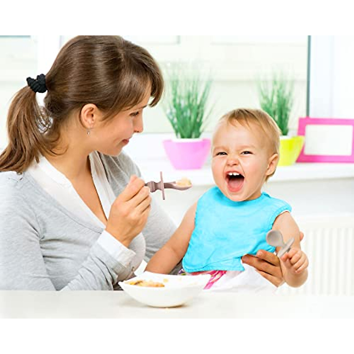 Silicone Baby Spoons for Baby Led Weaning 2-Pack, First Stage Baby Feeding Spoon Set Gum Friendly BPA Lead Phthalate and Plastic Free, Great Gift Set