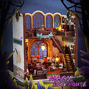 INSGEN DIY Miniature Dollhouse Greenhouse Building Room Kit, Wooden Diorama Book Nook House Kits Build Crafts for Adults, Miniature Street Tiny Library House Making Kit 1:24 Scale