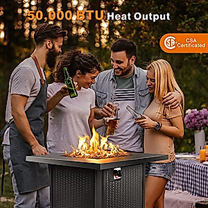 Sophilo 28 Inch Propane Fire Pit, 50,000 BTU Gas Fire Pit Table with 304 Stainless Steel Burner, Waterproof and Rustproof Fire Table with Adjustable Flame for Outdoor, Patio, Backyard, Party