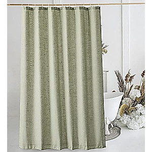 Estmy Sage Green Linen Bathroom Shower Curtain and Fabric Shower Liner Set 2 in 1 Extra Long 72x84, Flax Linen Textured Modern Farmhouse Boho Chic Cute Shower Curtain Set Bathroom Decor