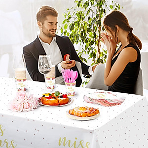 Zhehao 170 Pcs Bridal Shower Floral Party Supplies Miss to Mrs Plates and Napkins Rose and Gold Disposable Paper Tableware Set Includes Plates Cups Napkins Tablecloth for Wedding Engagement Engagement