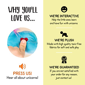 Plush Creations Talking Unicorn Plush Toy Set Includes 4 Talking Soft Stuffed Unicorns for Girls, A Pink, Blue, White, & Yellow Plush Unicorn Doll with A Pink Carrier, Great Gift for Baby and Toddler