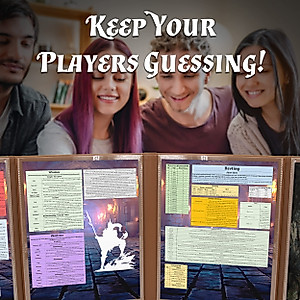 CASEMATIX DM Screen Faux Leather Embossed GM Screen - Four Panel Folding Dungeon Master Screen with Wet Erase Transparent Pockets and Compatible with Tabletop Roleplaying Games, Inserts Not Included