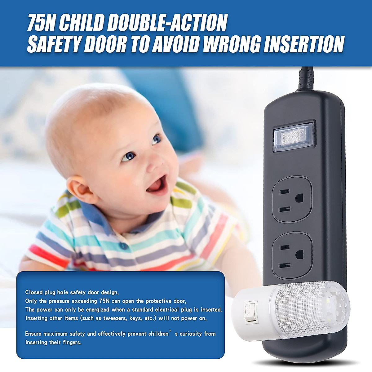 Power Strip Surge Protector Waterproof, with 6 ft Long Extension Cord and 3 Outlets, IPX6 Waterproof and Electric Shockproof Socket for Baby Room, Bathroom, Kitchen, Garden, Yard Lighting