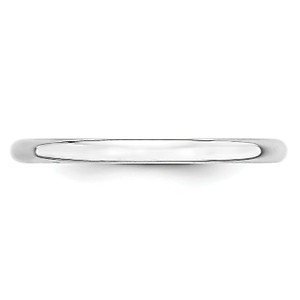 Solid 10k White Gold 2 mm Rounded Wedding Band Ring Size 9