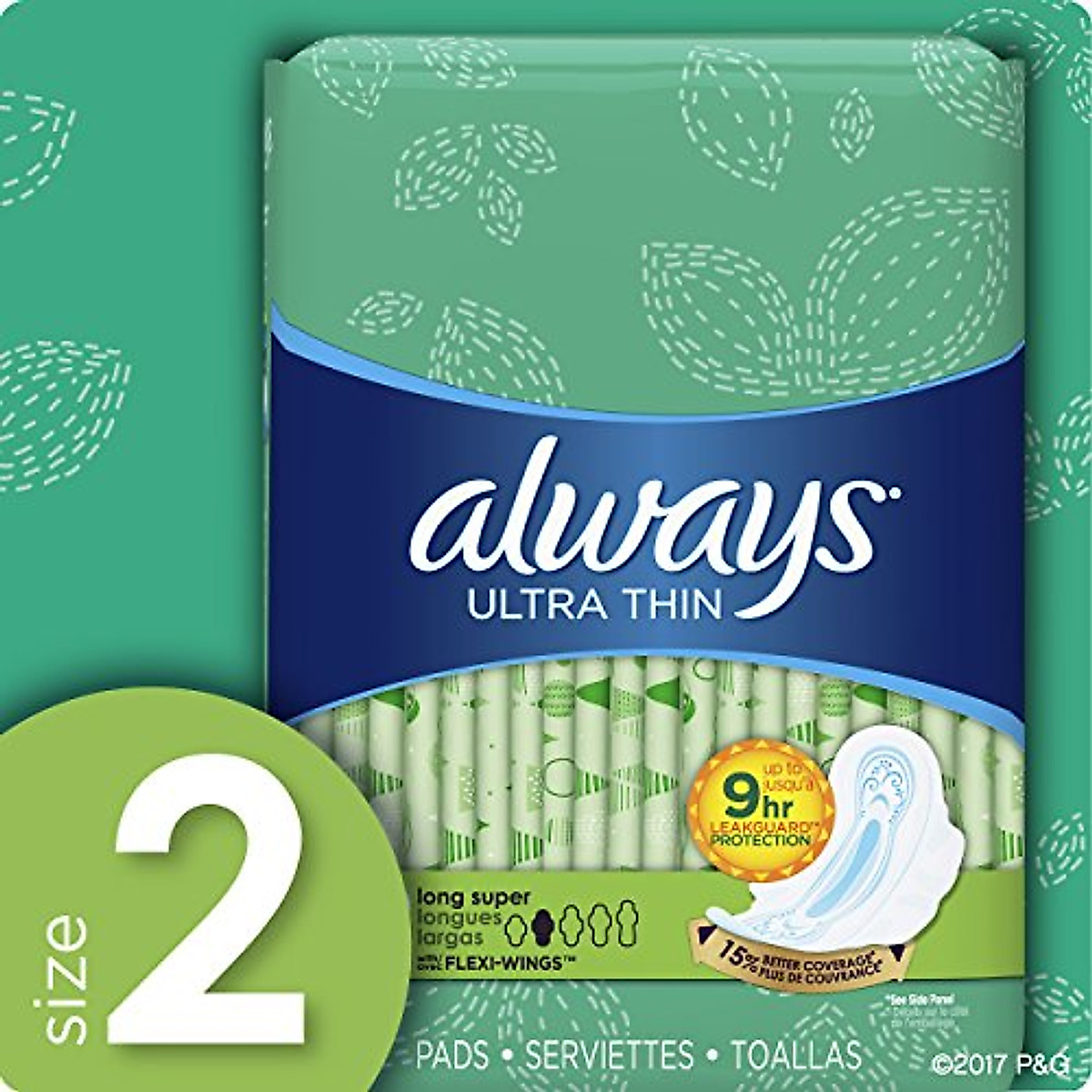 Always Ultra Thin, Size 2, Super Pads With Wings, Unscented, 16 Count