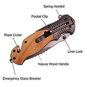 Pocket Knife for Men with Wood Gift Box Case Set, Tactical Knife with Clip for Hunting Survival EDC Camping, Cool Folding Knife for Christmas Gifts, Anniversary, Birthday(Wood)