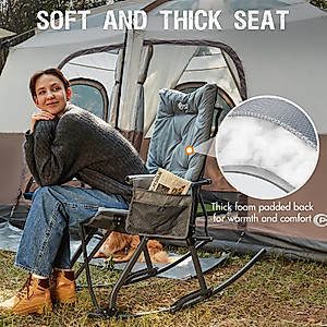 PORTAL Folding Rocking Chair Indoor & Outdoor Thick Padded Rocking Recliner Chair Portable Camping Rocker for Patio Front Porch Backyard Lawn Living Room, Supports 400 LBS, Grey