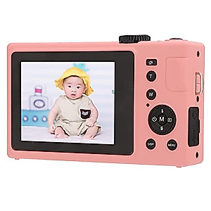Digital Camera, Full HD 1080P 24MP Vlogging Camera with 16X Digital Zoom, 3in LCD Screen, Rechargeable Battery, Anti Shake Compact Camera for Adults, Kids, Student, Teens, Beginner (Pink)
