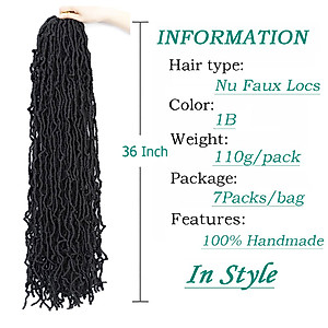 7 Packs Faux Locs Crochet Hair 36 Inch New Soft Locs Crochet Hair For Black Women Pre-looped Long Goddess Locs Crochet Braids Curly Wavy Braiding Hair Extension (1B)