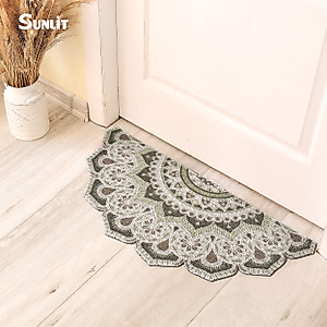 Sunlit 33.5" x 15.8" Mandala Dirt Trapper Welcome Mats, Small Indoor Outdoor Non-Slip Front Door Mat, Front Back Door Decor, Low Profile Entryway Rug, Easy to Clean Door Mat Waterproof, Green