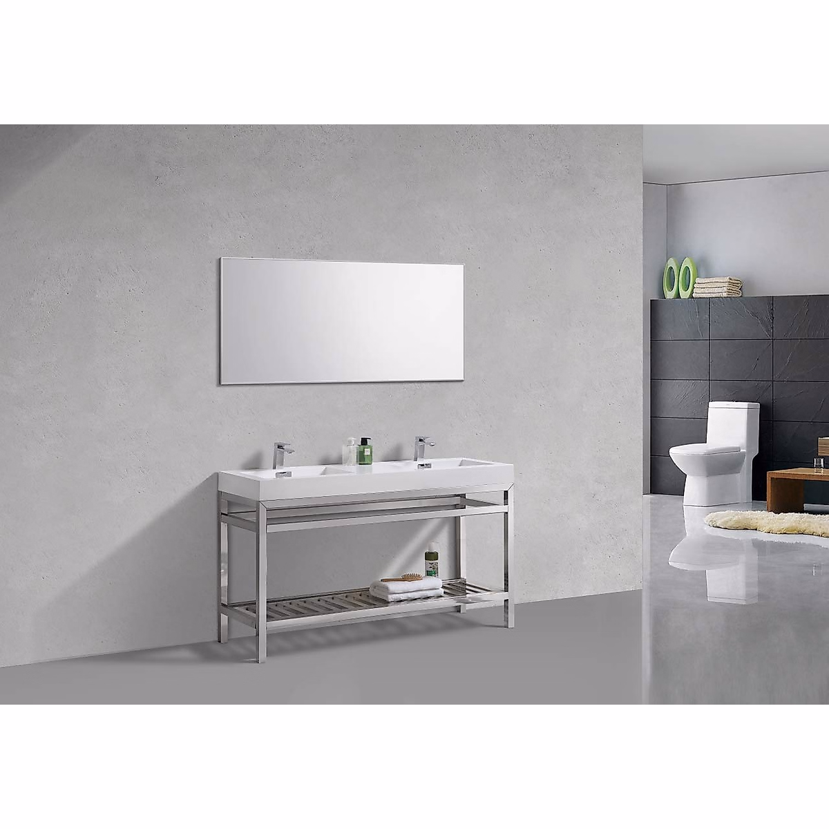 Cisco 60" Double Sink Stainless Steel Console with Acrylic Sink - Chrome