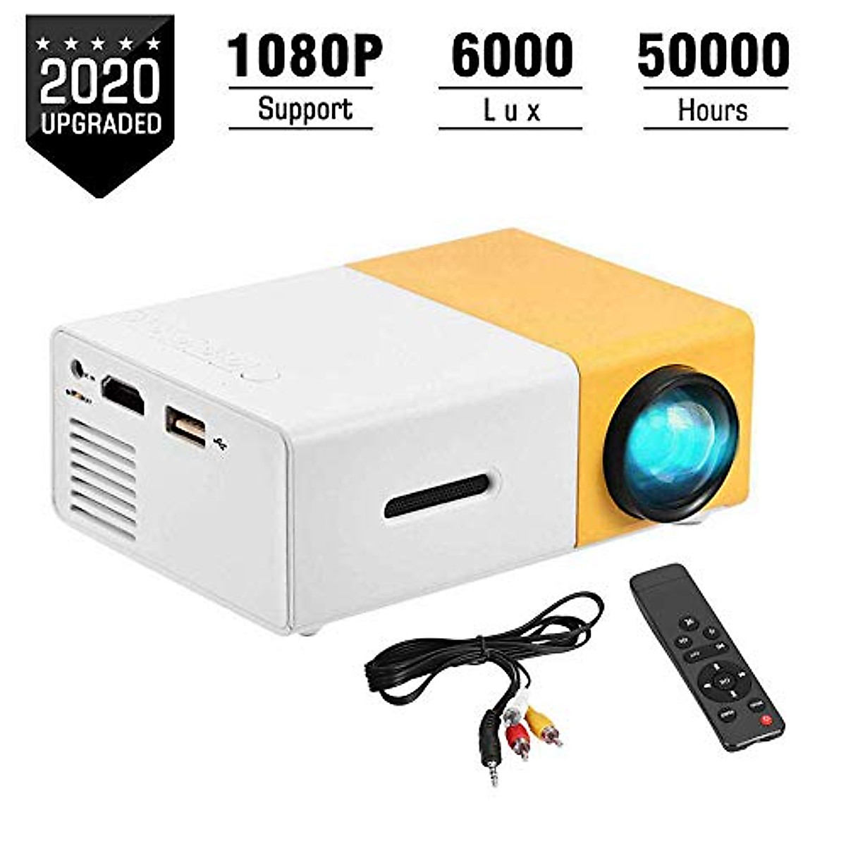 Smart Projector, Portable 6000 Lumens LED Mini Projector, 1080P Home Theater Video Projector Suitable for Outdoor Recreation and Home Theaters