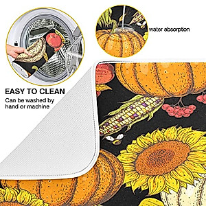 Summer Sunflowers Dish Drying Mat for Kitchen Counter 16x18 In Pumpkins Reversible Cute Sunflowers Tableware Pad Dish Drainer Rack Mats Fast Absorbent Kitchen Accessories for Countertop Sink