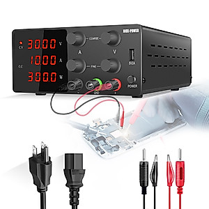 NICE-POWER DC Power Supply Variable 30V 10A Adjustable Bench Power Supply with Coarse/Fine Adjustments Knob Switching DC Regulated Power Supply Stable Output 4-Digits LED Display 5V/2A USB Port