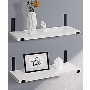 Afuly White Wall Shelves Bathroom Floating Shelves, Shelves for Wall Storage Decor, Wall Mounted Shelves for Bathroom Bedroom Living Room, Floating Book Shelves for Wall Black, Set of 2