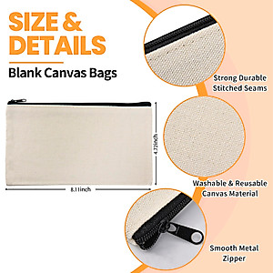 14Pieces 8 x 5 Inch Blank Craft DIY Canvas Pen Pencil Case- Cotton Canvas Invoice Bill Bag Makeup Bag Cosmetic Bag Multipurpose Travel Toiletry Pouch with Black Zipper…
