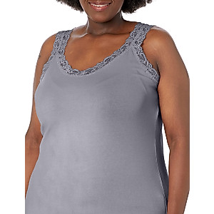 Just My Size Women's Plus Size Stretch Jersey Lace Trim Tank, Light Steel, 3X