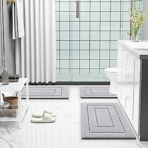 Buganda Bathroom Rugs, 24" x 16", Soft and Absorbent Microfiber Bath Rugs, Non-Slip Shaggy Bath Carpet, Machine Wash Dry Bath Mats for Bathroom Floor, Tub and Shower, Grey