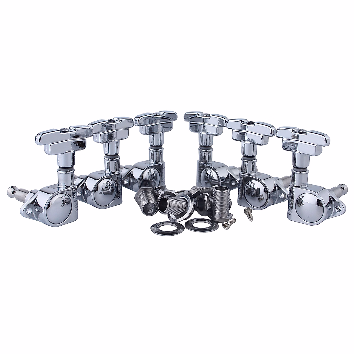 Guyker Guitar Tuning Pegs(3L + 3R Handed) - 1:21 Sealed Art Deco Rotomatic Tuners Machine Heads with Imperial Style Head Replacement - Chrome
