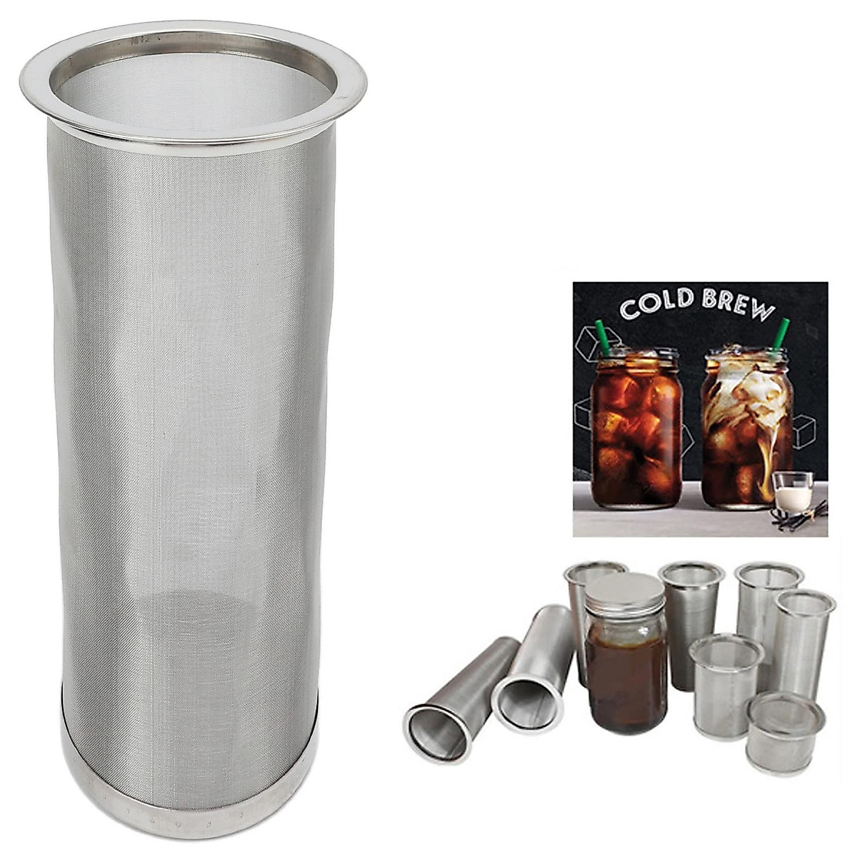 Coffee Filter, Stainless Steel Filter Infuser for Wide Mouth Mason Canning Jar and Iced Tea Maker Ultra Fine Mesh Tea and Fruit infuser, Iced Coffee Maker, Iced Tea Maker(8x21cm/3.1x8.2in)