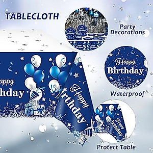 ZOIIWA Navy Blue and Silver Birthday Party Supplies Tableware Set Plates Napkins Tablecloth Serves 24 Guests Baby Shower Wedding Favors (JC0366com)
