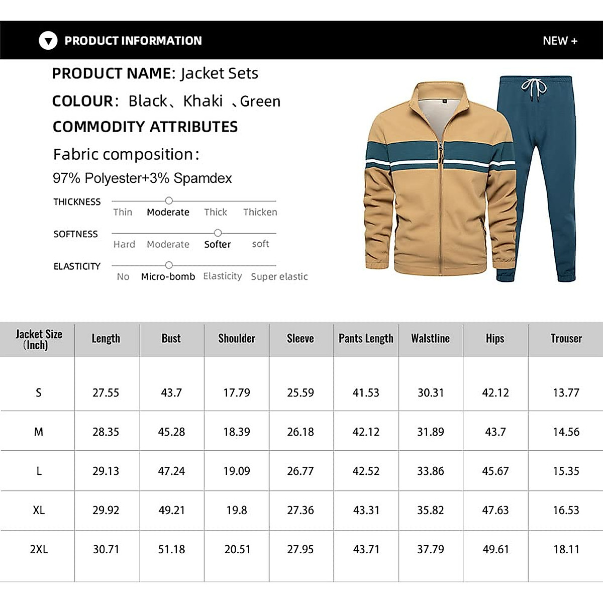 LBL Leading the Better Life Mens Track Suits 2 Piece Outfit Casual Color Block Sports Jogging Sweatsuit Set Khaki L