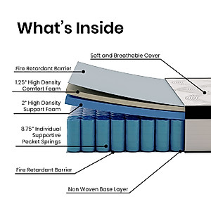 Merrick Lane Lofton Extra Firm Hybrid Mattress - White - CertiPUR-US Certified Foam - 12 Inch - King - Bed in A Box