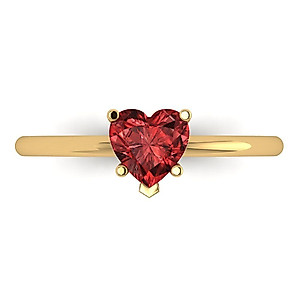 Clara Pucci 0.95ct Heart Cut Solitaire Natural Scarlet Red Garnet 5-Prong Classic Designer Statement Ring Solid 14k Yellow Gold for Women