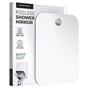 HONEYBULL Shower Mirror Fogless for Shaving - (Large 8x10in) Flat Anti Fog Mirror with Razor Holder for Shower, Mirrors, Shower Accessories, Bathroom Mirror, Bathroom Accessories, Holds Razors For Men