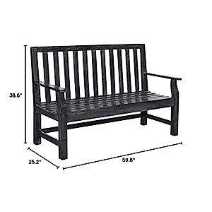 Safavieh PAT6703K Outdoor Collection Indaka Grey Bench, Dark Slate Gray