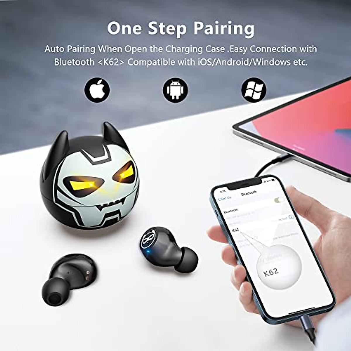 Halfic Wireless Earbuds for Kids and Adults– Bluetooth 5.0 Headphones with Microphone and Noise Reduction – 36H Playtime IPX5 Waterproof Touch Control, HiFi Stereo Earphone for Boys