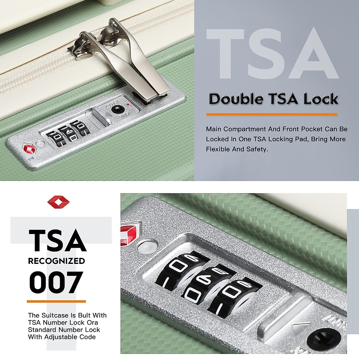 Joyway Luggage Carry On 20inch Lightweight Polypropylene Carrying Case with TSA Lock, Rigid Suitcases Sets with Swivel Wheels,14inch Cosmetic Bag and 7inch Toiletry Matcha Green