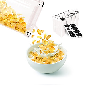 Generic UHS Cereal Containers Storage - 4-Piece Airtight Container Set, Transparent Food Organizers with Lids 4 Liter Reusable Labels & Marker, Clear