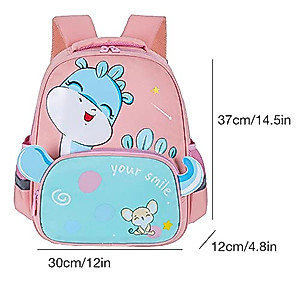 LESNIC Pink Preschool Backpack for Boys & Girls, 37 * 30 * 12cm Backpack Kindergarten Age 3-8 Dinosaur Backpack, School Bag with Front Zip Pocket