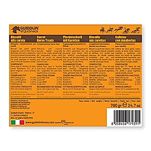 GUIDOLIN EQUISNACK Horse Natural Treats with Superfoods and Real Fruit Pieces, No Sugar Added, Handmade in Italy - 1,54 LB (Carrot)